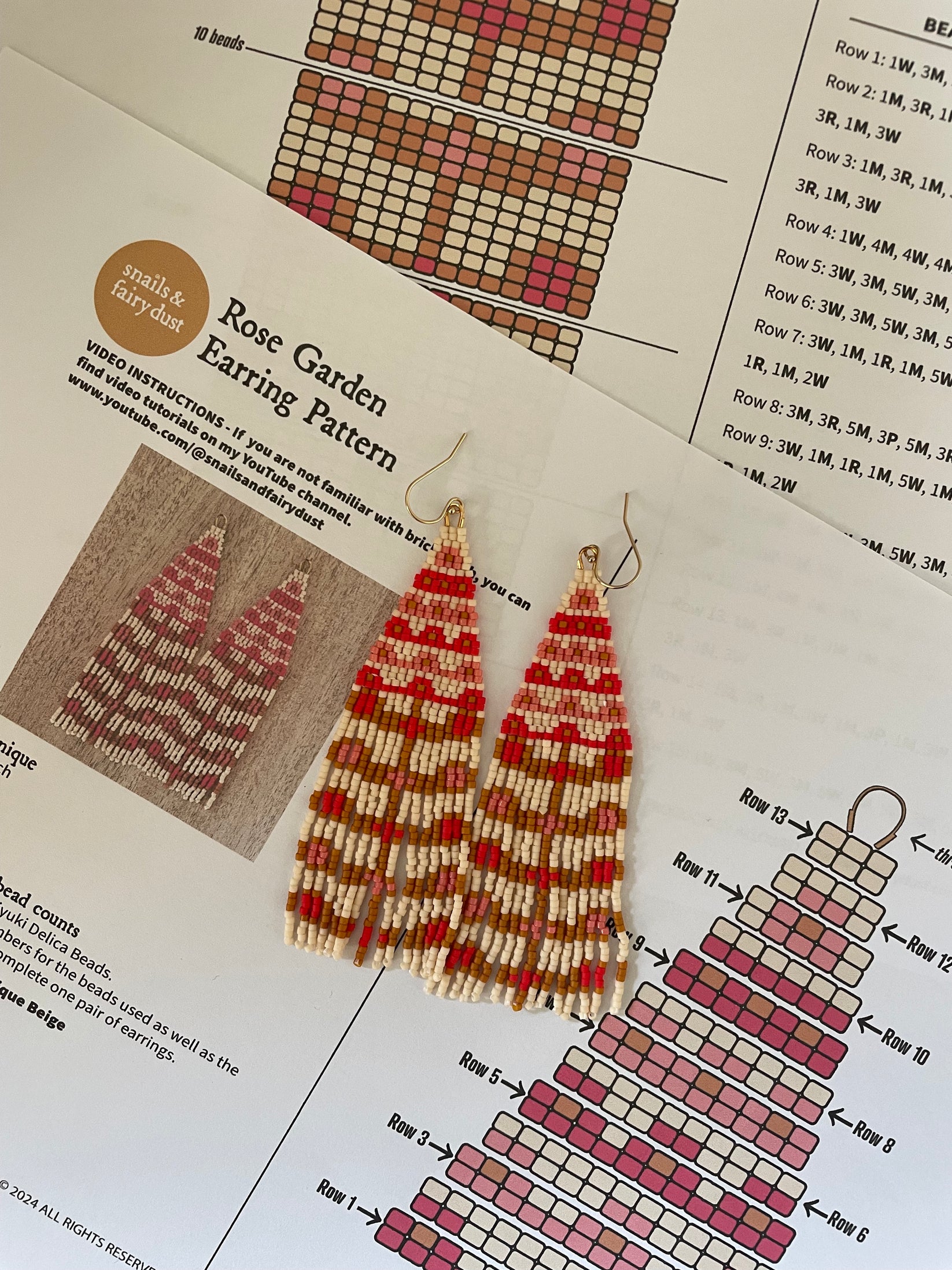 Rose Garden Brick Stitch Earring Pattern with Miyuki Delica Beads ...