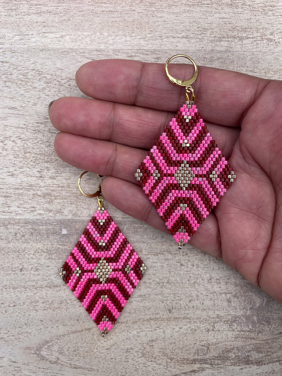 Hot Pink Brick Stitch Diamond Earrings Pattern - Digital Download ...